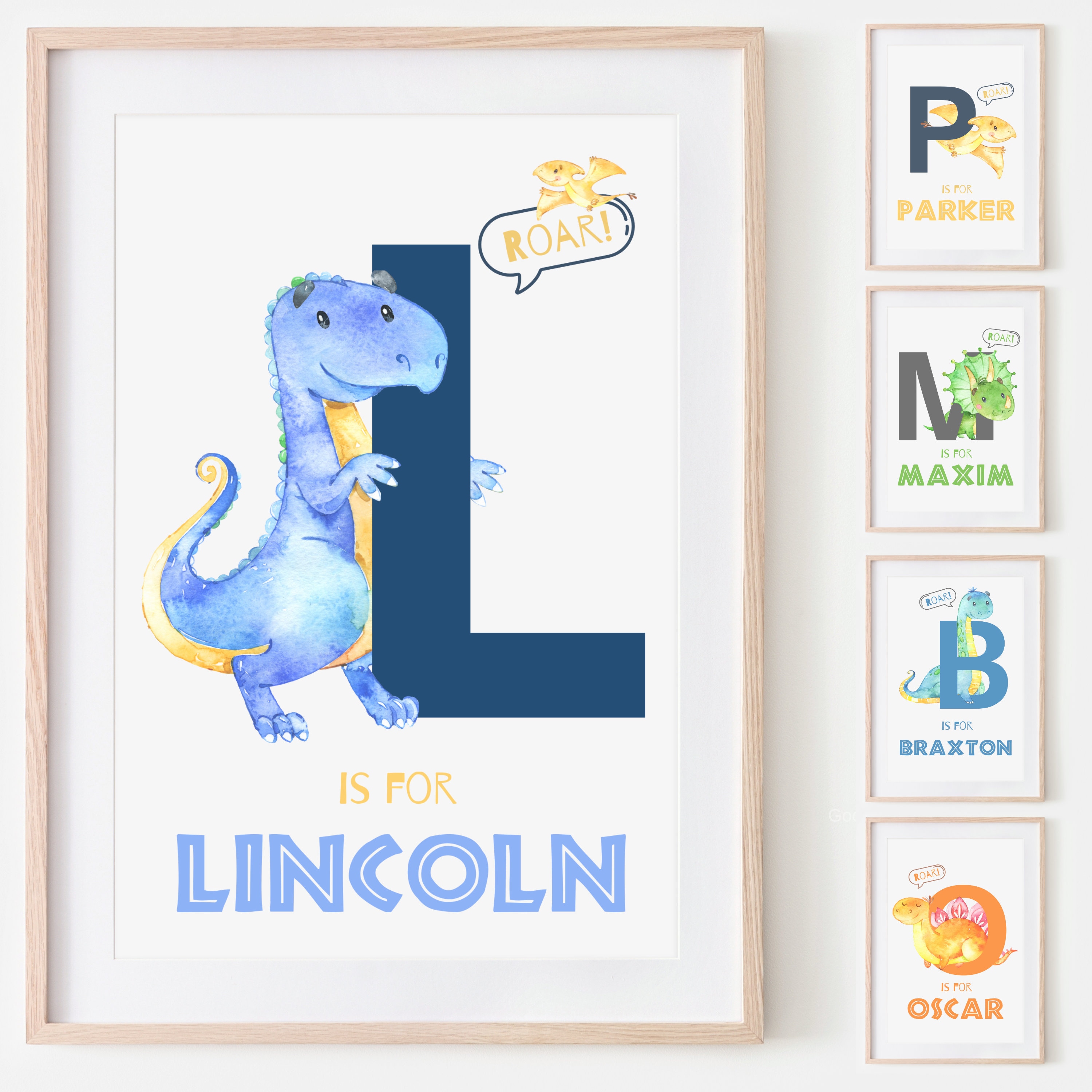 Dinosaur Name Print, T-rex Kids Poster, Dino Kids Bedroom, Custom Name ...