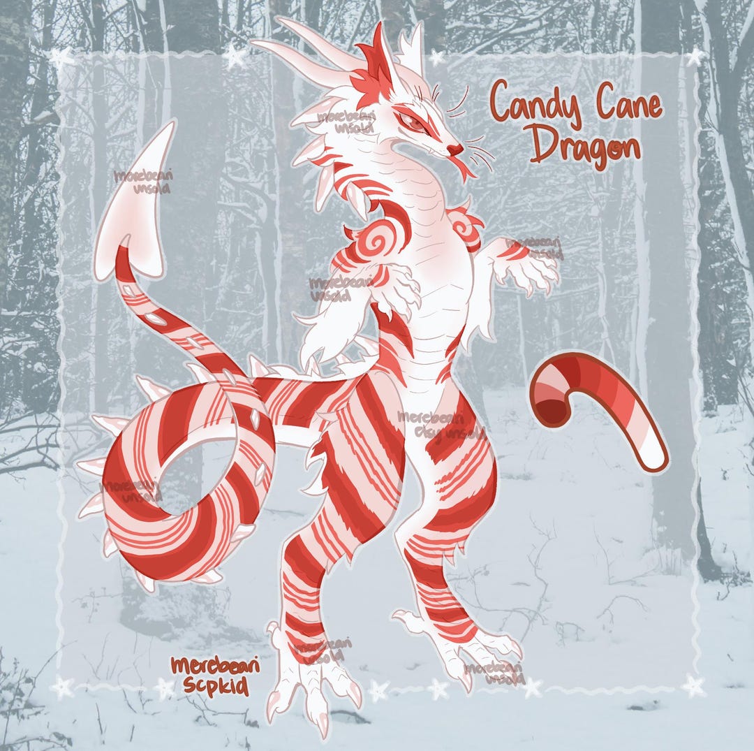 Candy Cane Dragon Furry Fursona Adoptable - Etsy