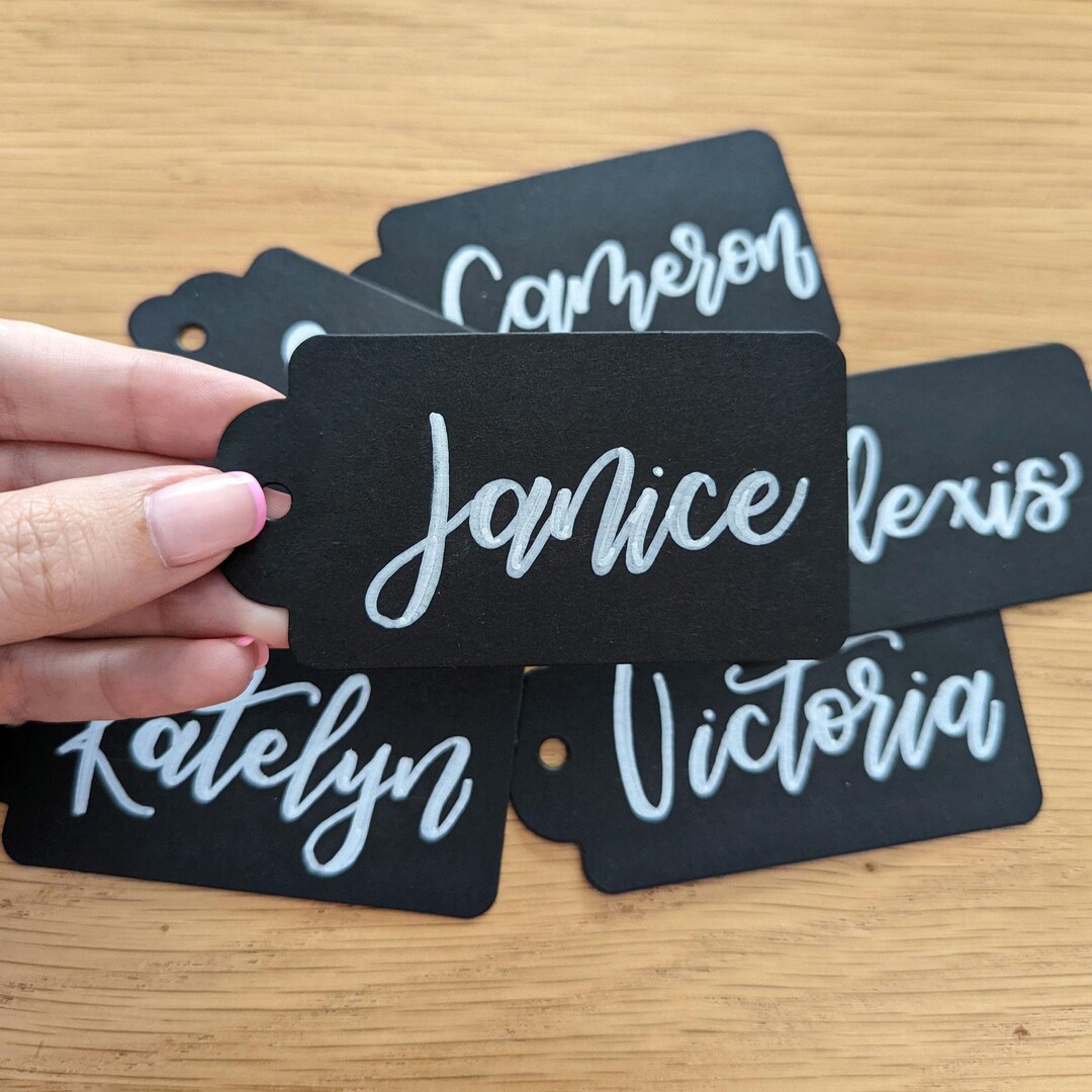 Handwritten Black Gift Tags, Birthday Gift Tags, Name Gift Tags ...