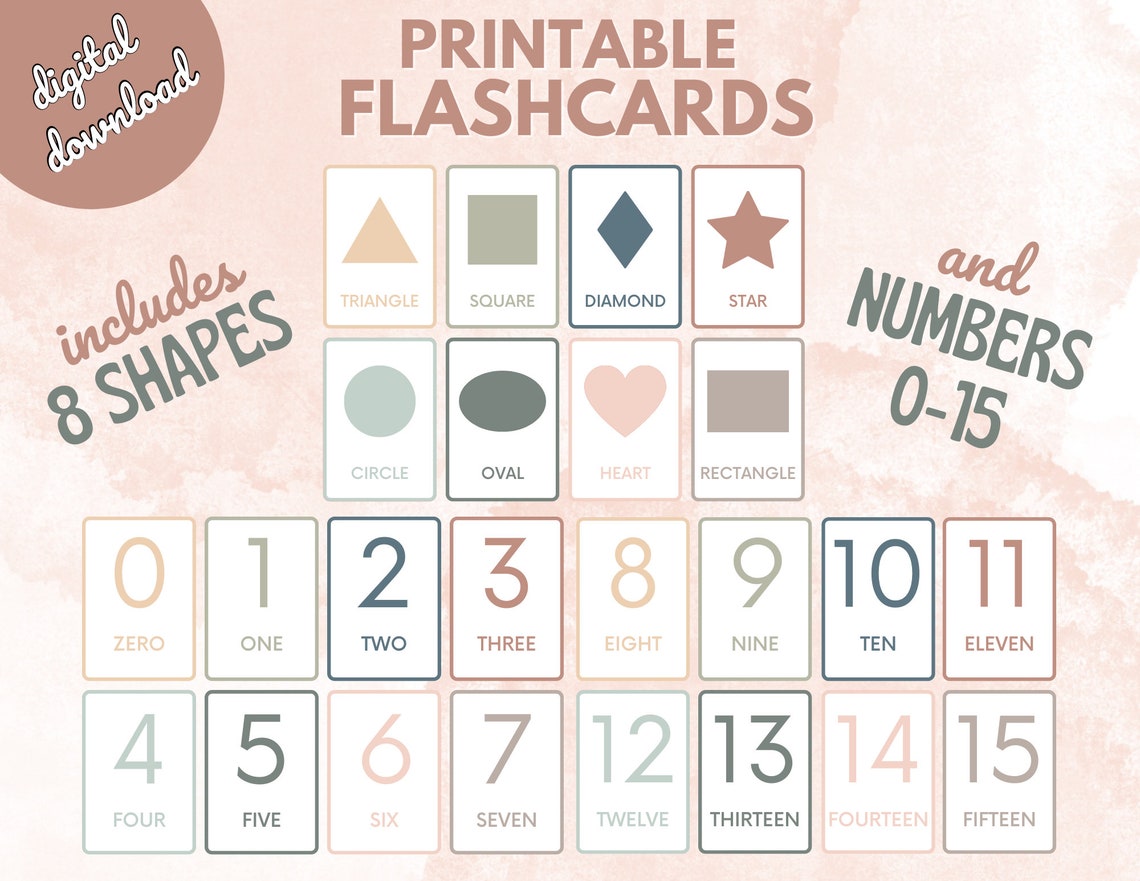Numbers & Shapes Flashcards | Printable Flashcards | Preschool Learning ...