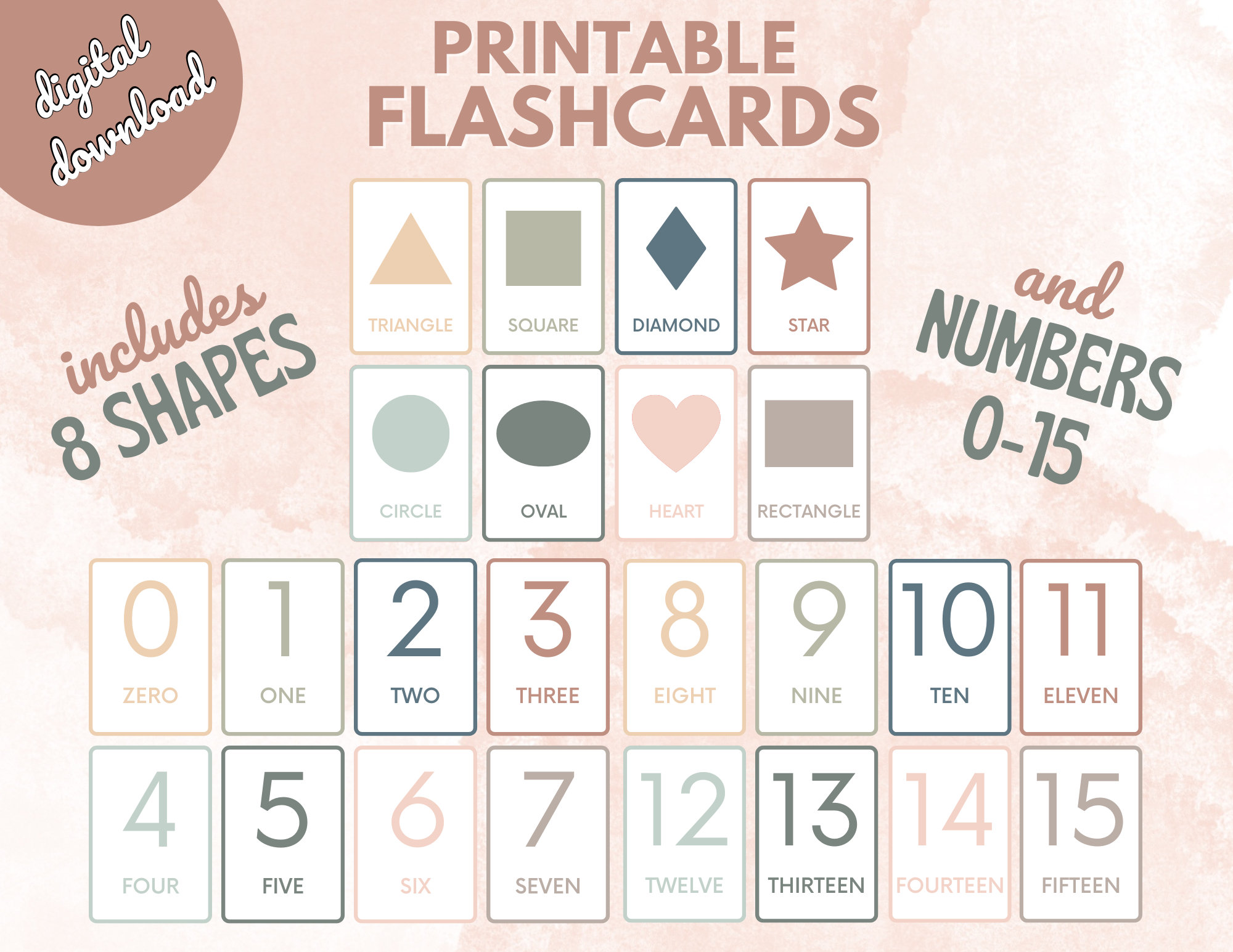 Numbers & Shapes Flashcards | Printable Flashcards | Preschool Learning ...