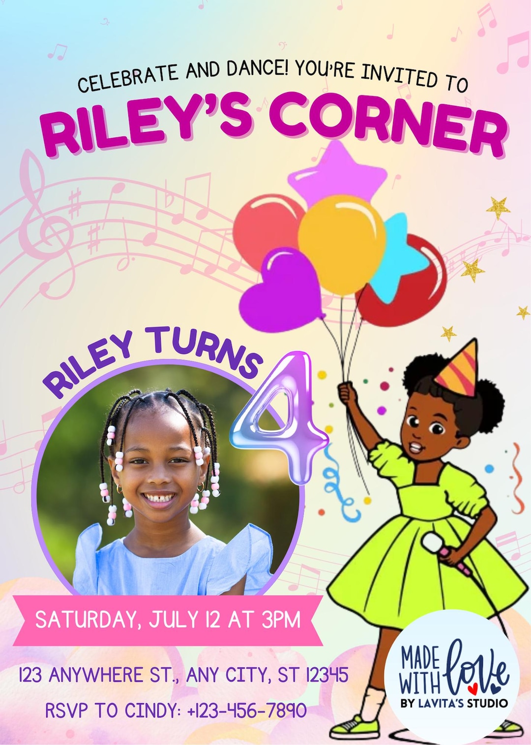 Editable Gracie's Corner Music Girl Birthday Invitation Instant ...
