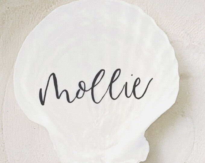 Hand-lettered Place Cards With Pressed Sea Shell Detailing and Pearl ...