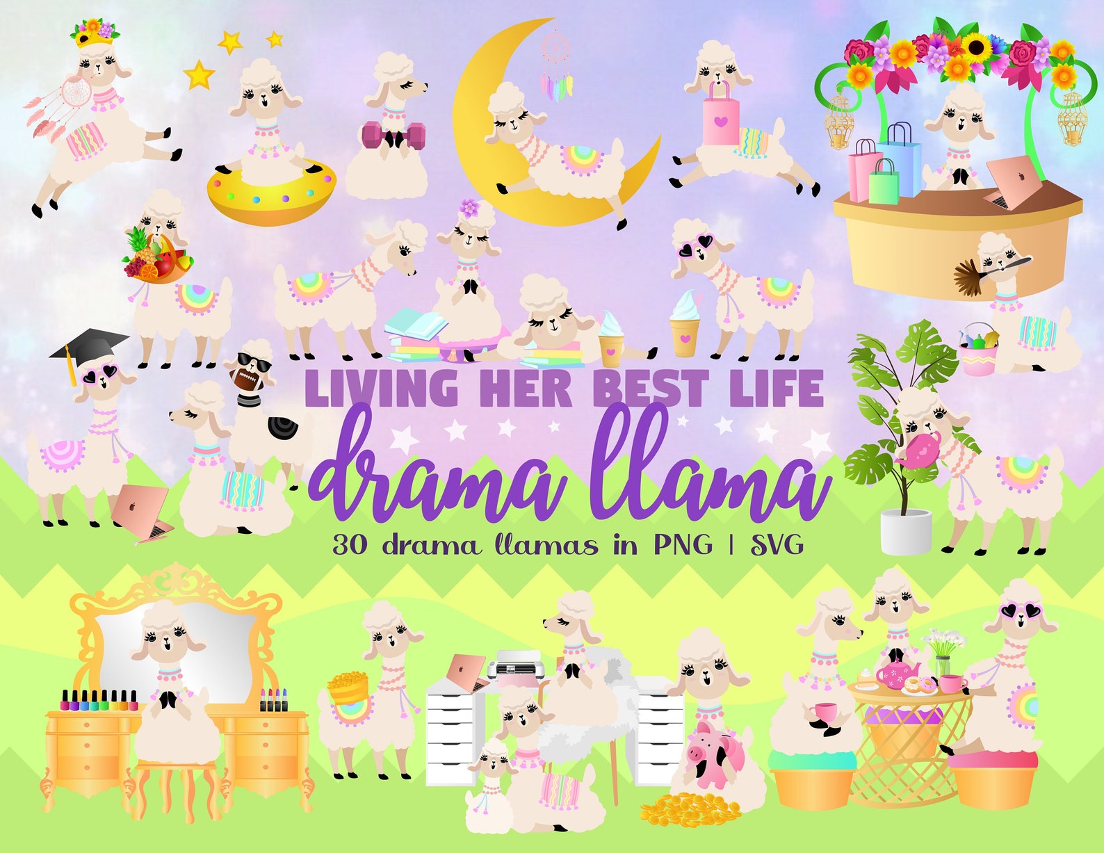 Drama Llamas PNG Llama Cartoons Cute Lamas Clipart Llamas - Etsy