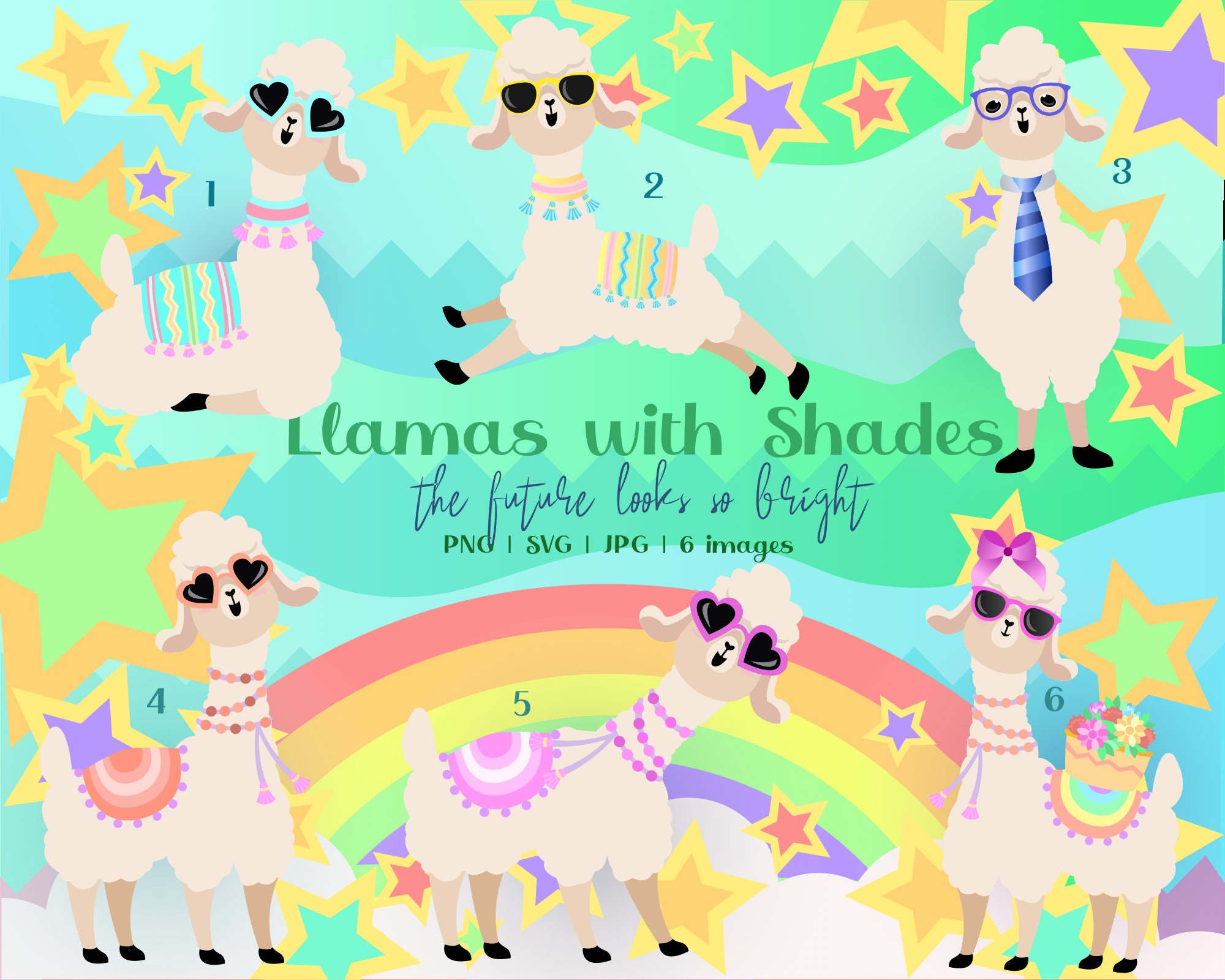 Embellishments Paper, Party & Kids Cute Lamas PNGs Kawaii Llamas Bundle ...
