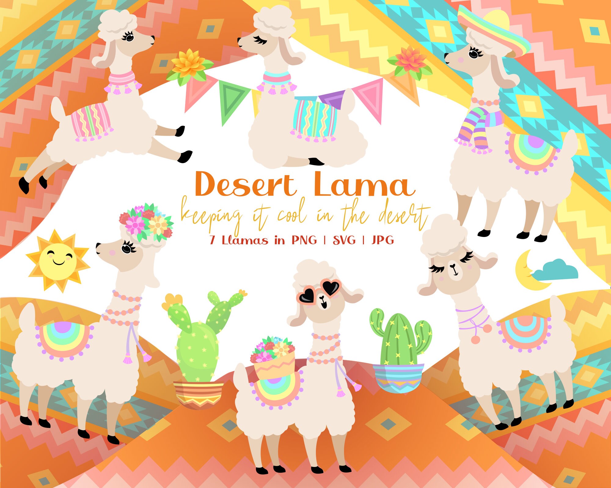 Embellishments Paper, Party & Kids Cute Lamas PNGs Kawaii Llamas Bundle ...