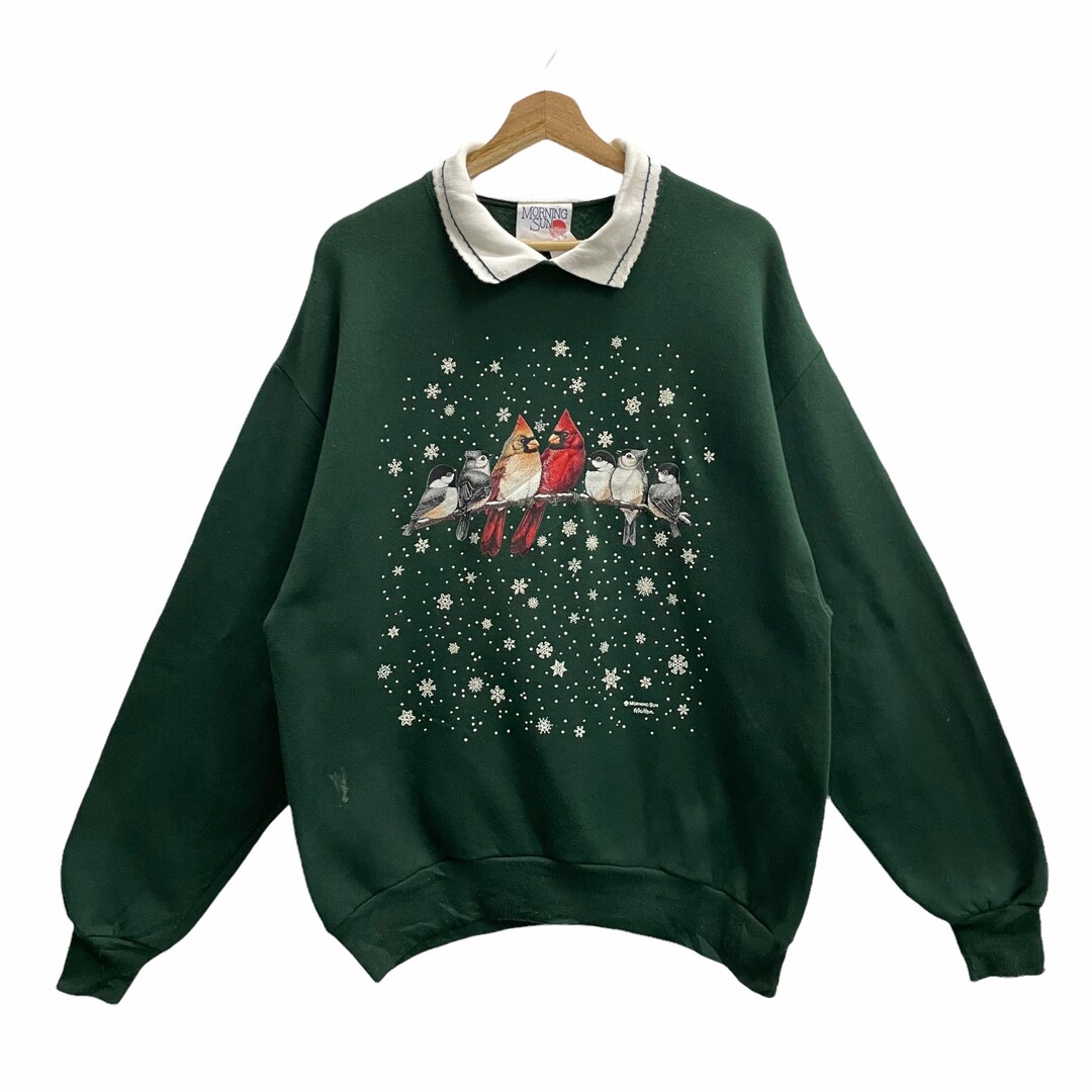 PICK Vintage Morning Sun Cardinal Birds Crewneck Green - Etsy