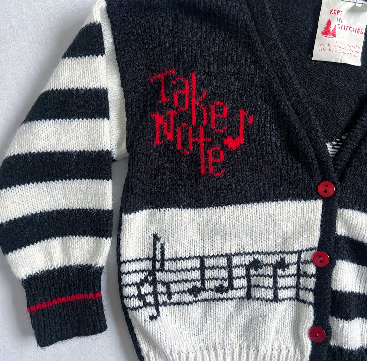 Vintage Musical Note Knit Cardigan Black/white 2T - Etsy
