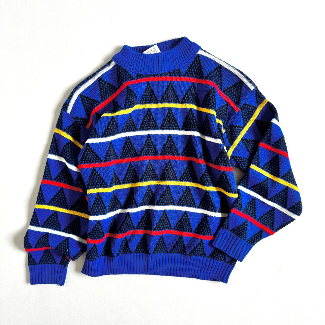 Vintage Hot Fudge Blue Triangle Design Sweater 7/8 - Etsy