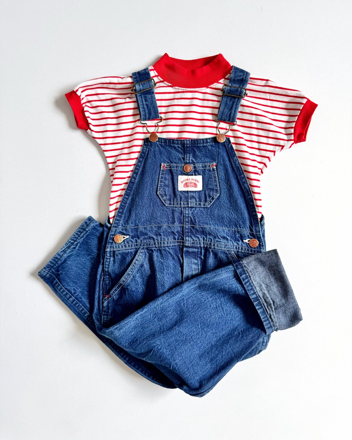 Vintage Round House Denim Overall & Striped Shirt Set 5/6T - Etsy