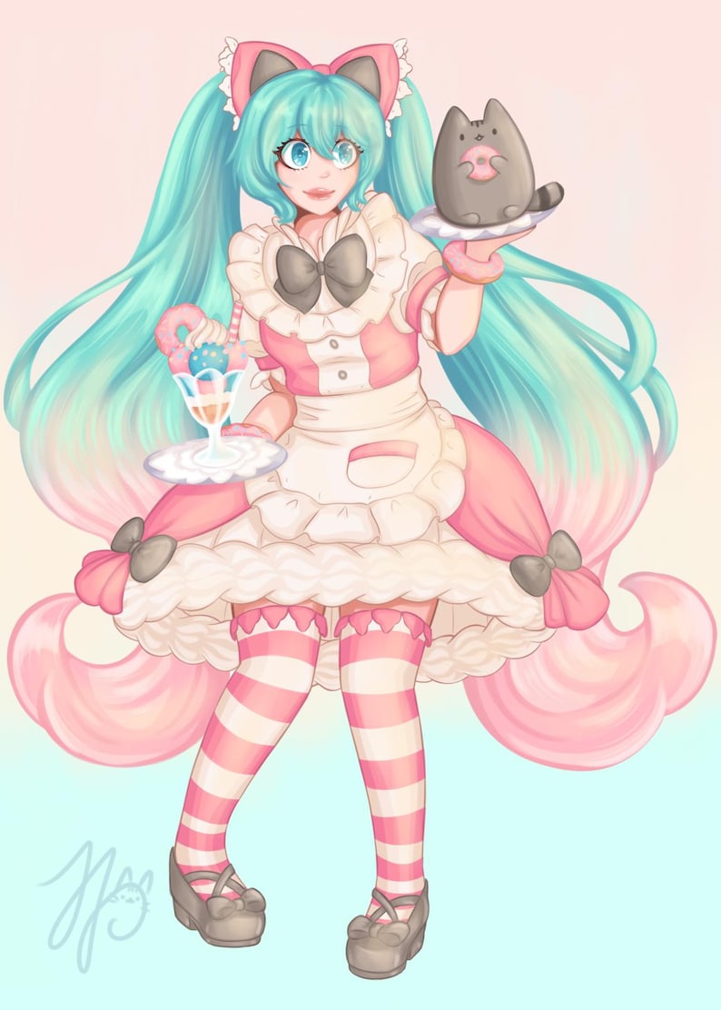 Hatsune Miku X Pusheen Print - Etsy