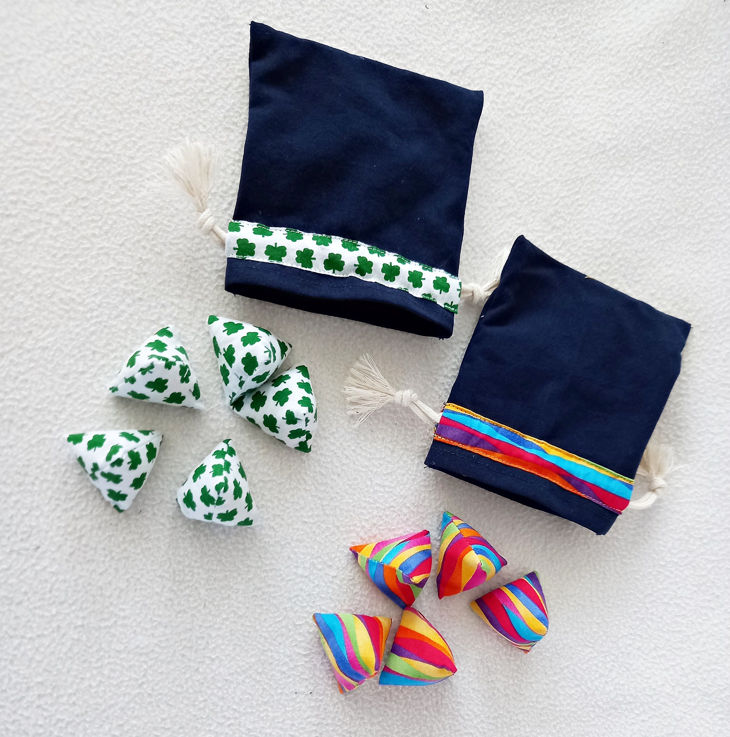 Rainbow or Clover Grass Print Five Stones Game Kids Active Traditional ...