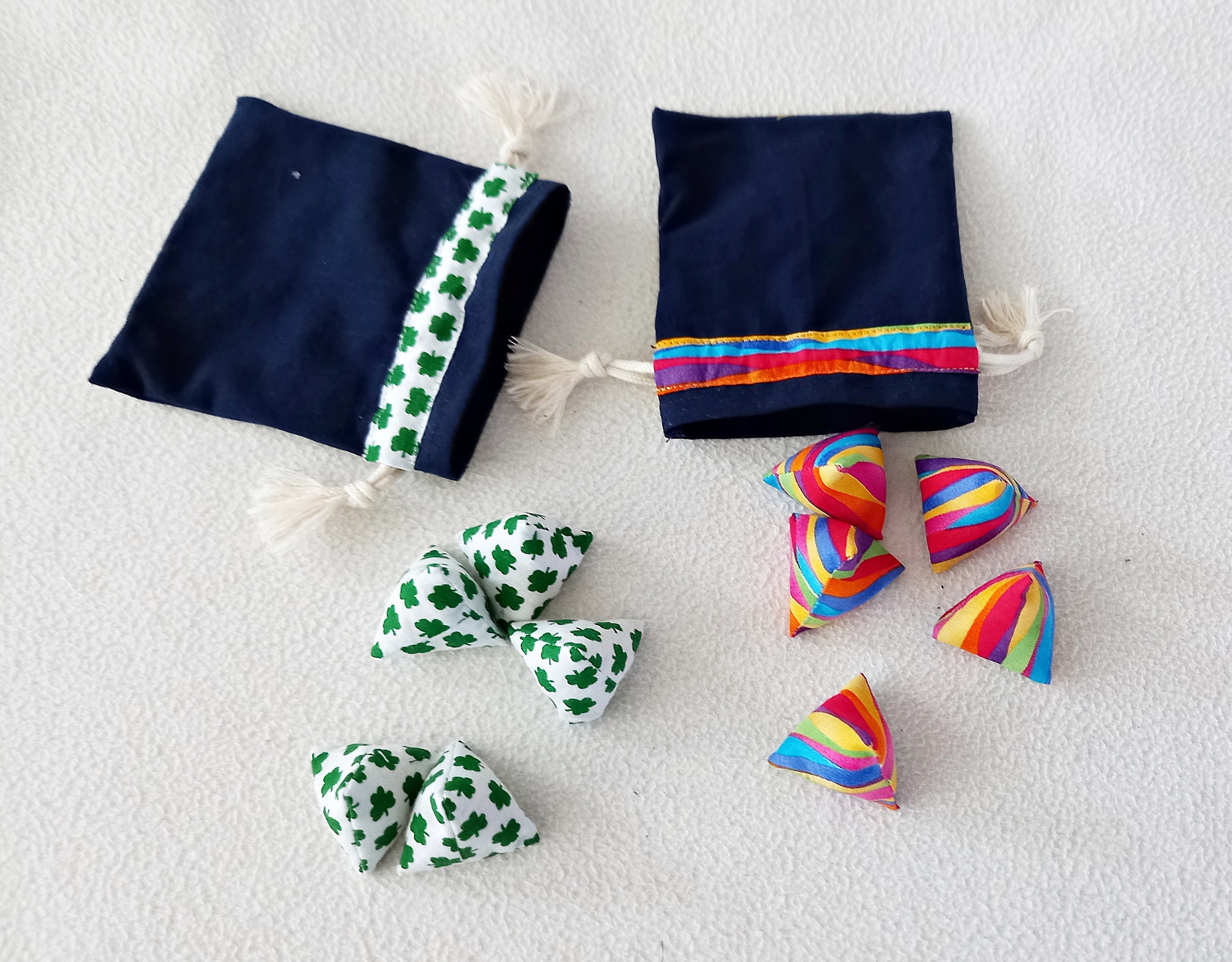 Rainbow or Clover Grass Print Five Stones Game Kids Active Traditional ...