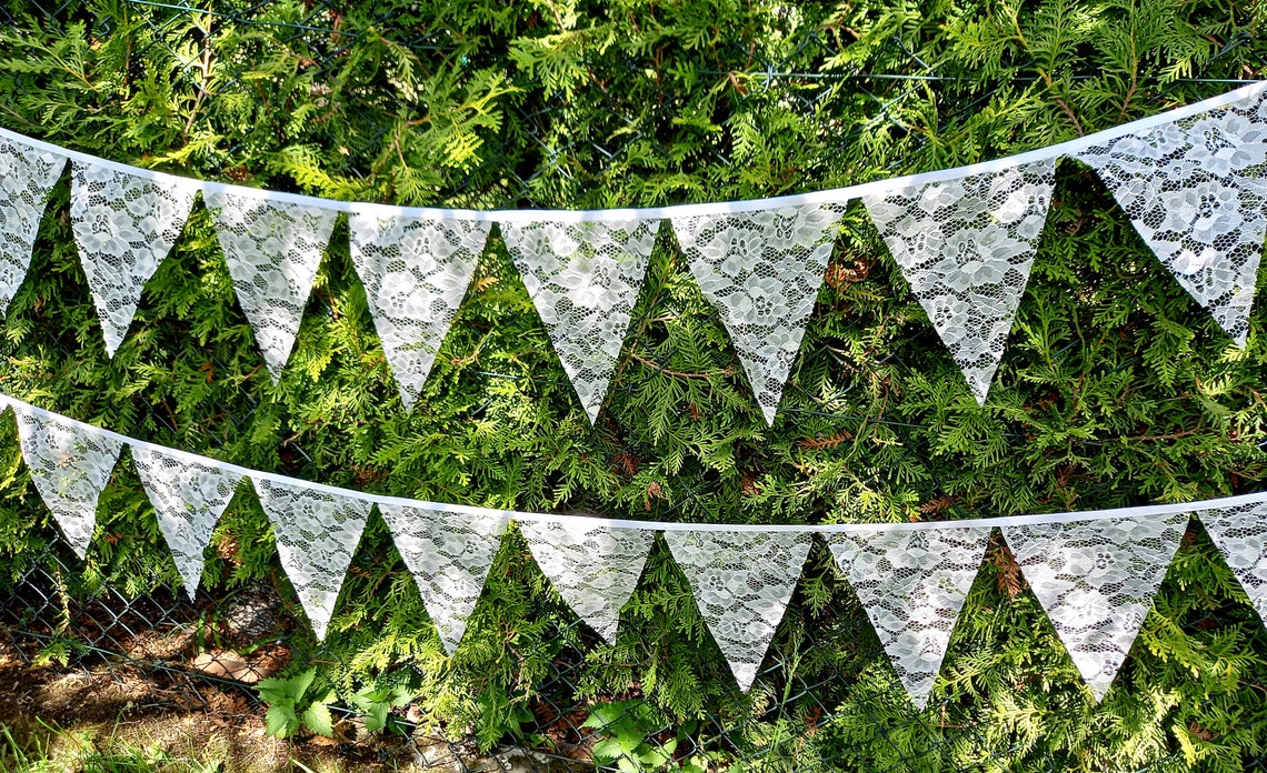 Floral White Lace Single Layer Flag Fabric Bunting Banner Wedding ...