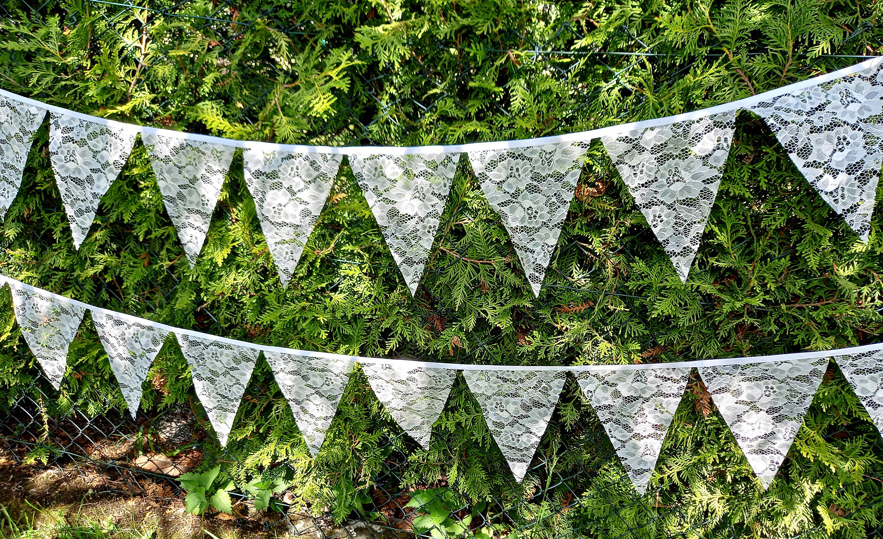 Floral White Lace Single Layer Flag Fabric Bunting Banner Wedding ...