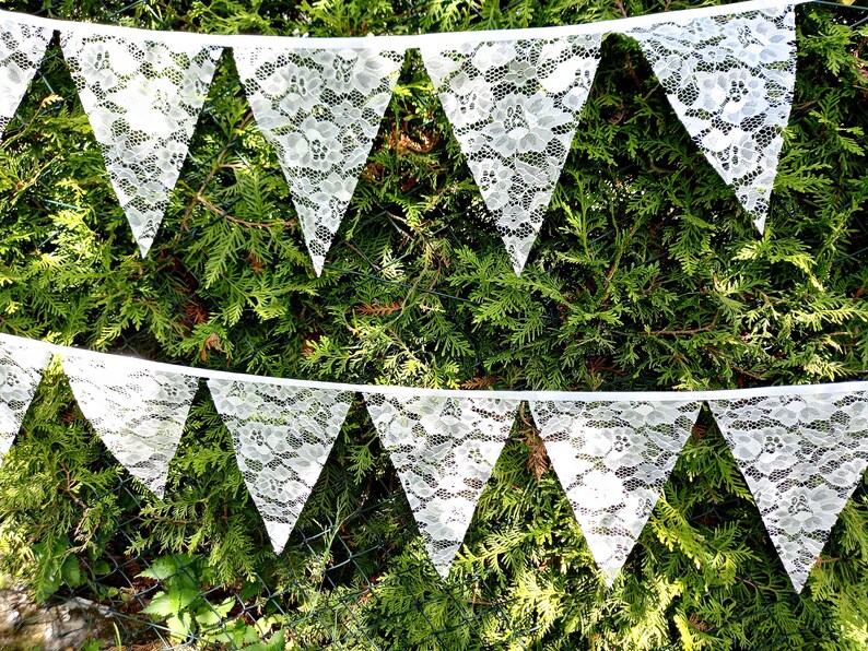 Floral White Lace Single Layer Flag Fabric Bunting Banner Wedding ...
