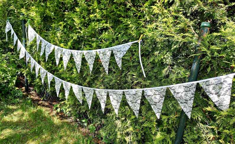 Floral White Lace Single Layer Flag Fabric Bunting Banner Wedding ...