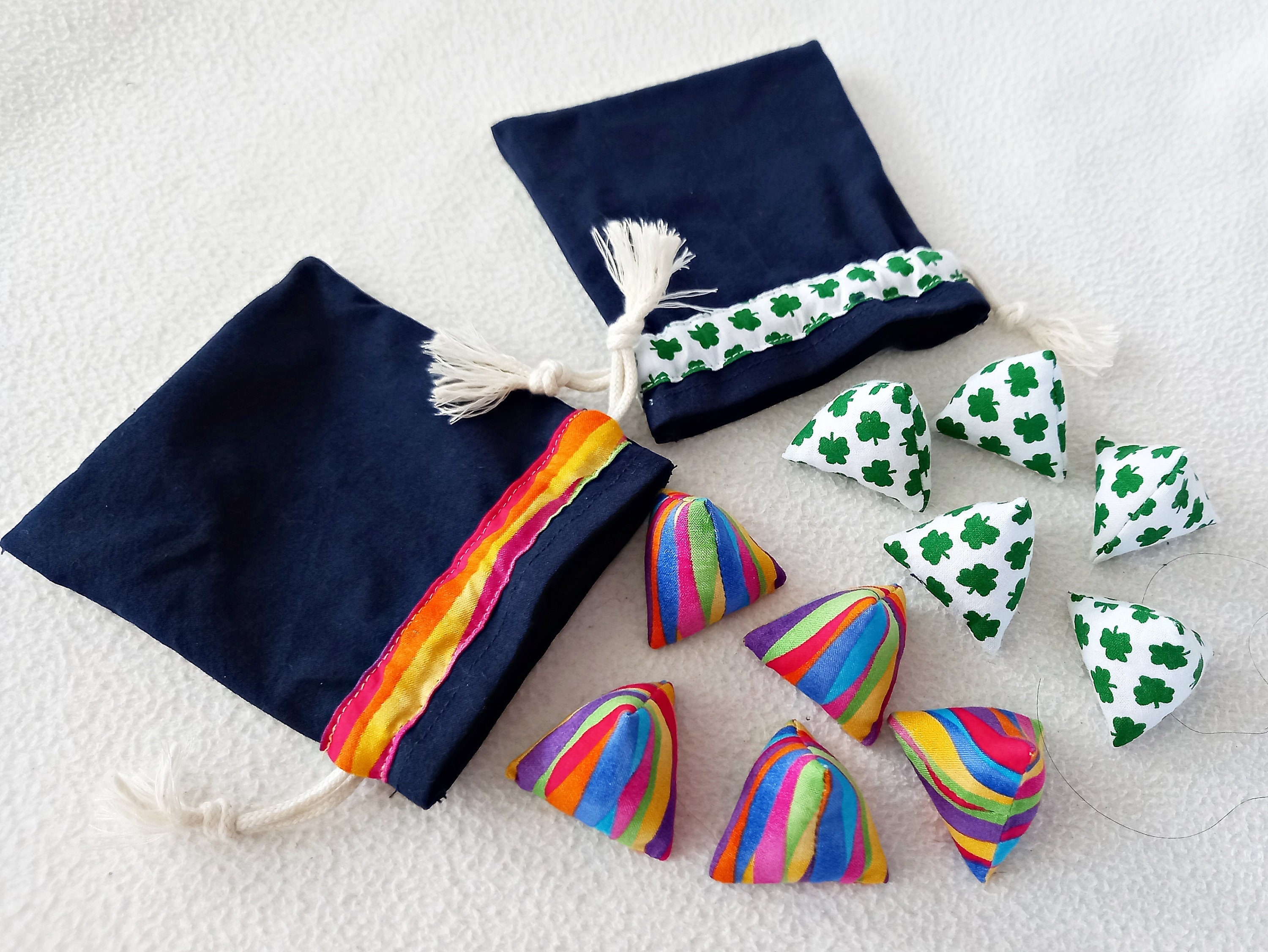 Rainbow or Clover Grass Print Five Stones Game Kids Active Traditional ...