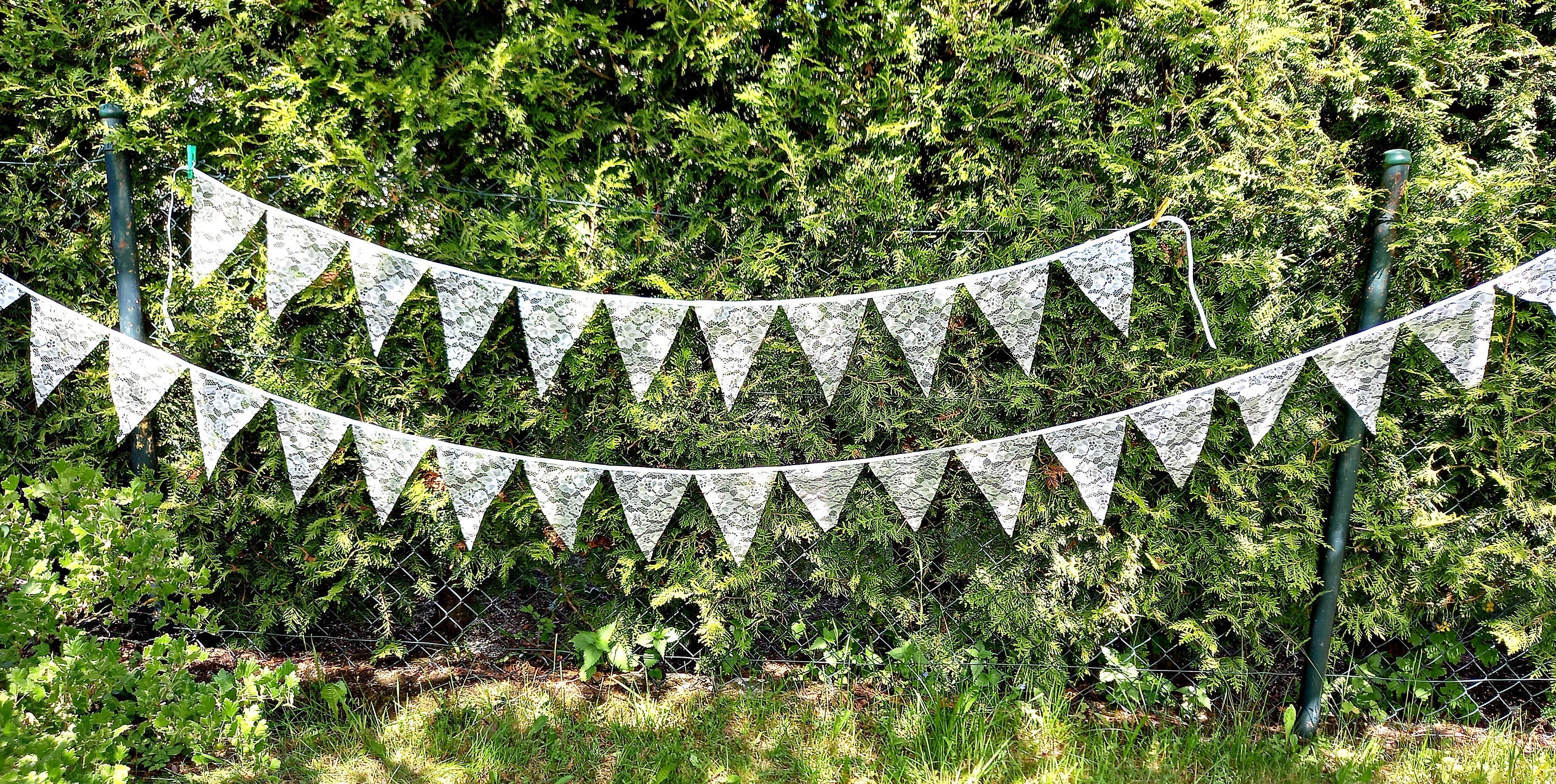Floral White Lace Single Layer Flag Fabric Bunting Banner Wedding ...