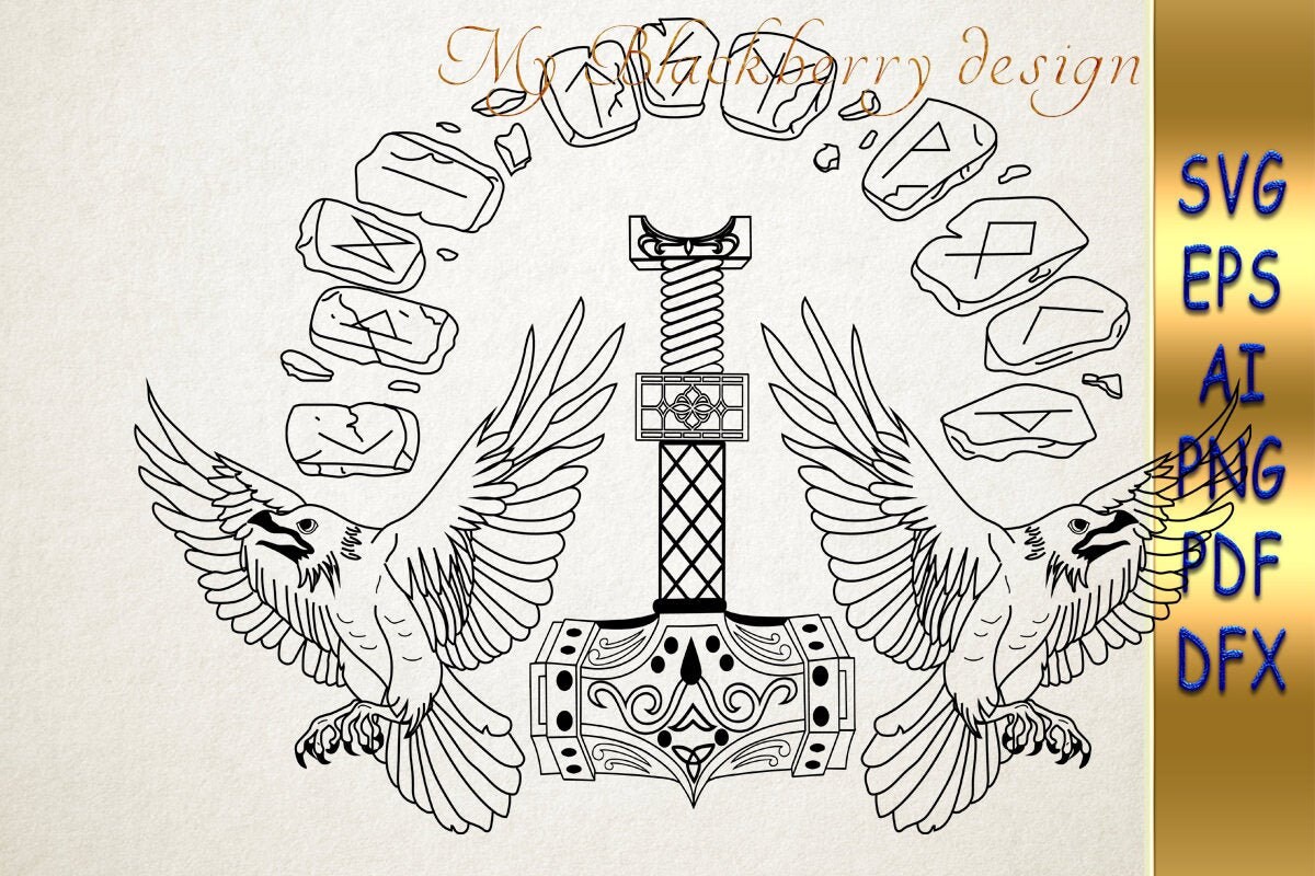 Rune Svg Mjöllnir Odins Ravens Norse Mythology Art (SVG, PDF, EPS, Png ...