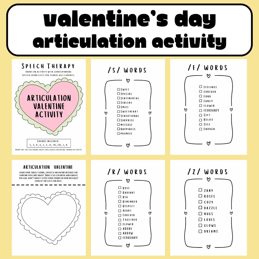 Valentine's Day Speech Therapy Activity & Word Lists - Etsy