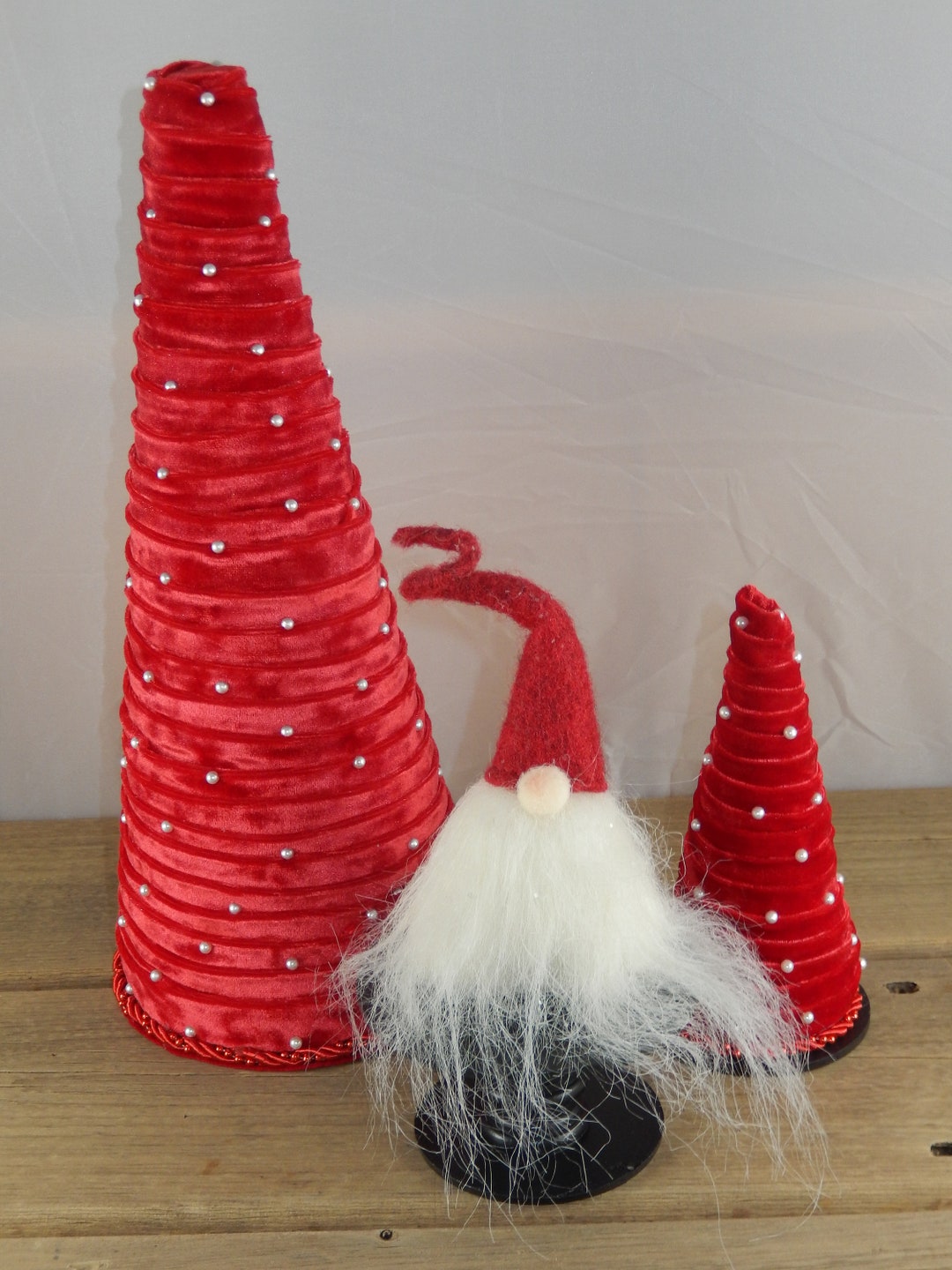 Red Velvet Cone Christmas Trees; Red and White Cone Tree; Velvet Cone ...
