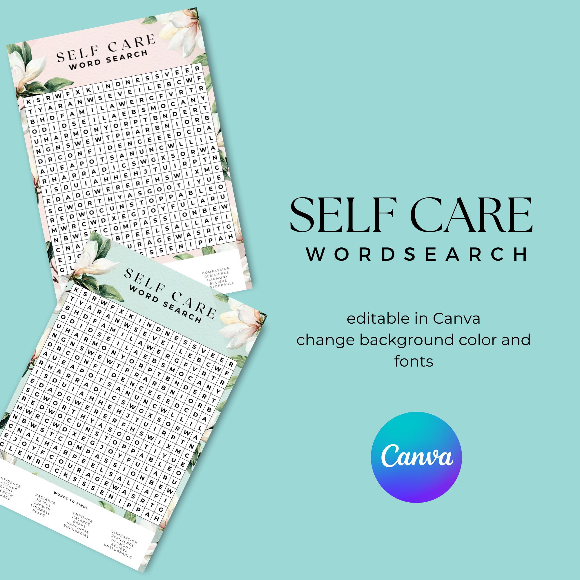 Self-care Word Search Puzzle: Printable Relaxation Activity (PDF) - Etsy