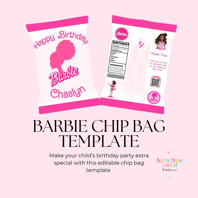 Barbie Birthday Chip Bag Template: Pink Party Favor (digital) - Etsy