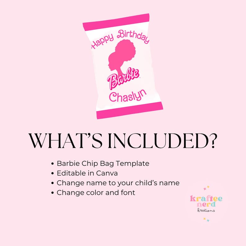 Barbie Birthday Chip Bag Template: Pink Party Favor (digital) - Etsy