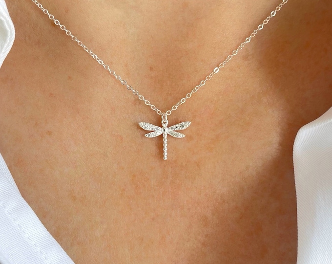 Silver Dragonfly Necklace With Tiny Freshwater Pearls, Dragonfly Trio Necklace, Three Silver ...