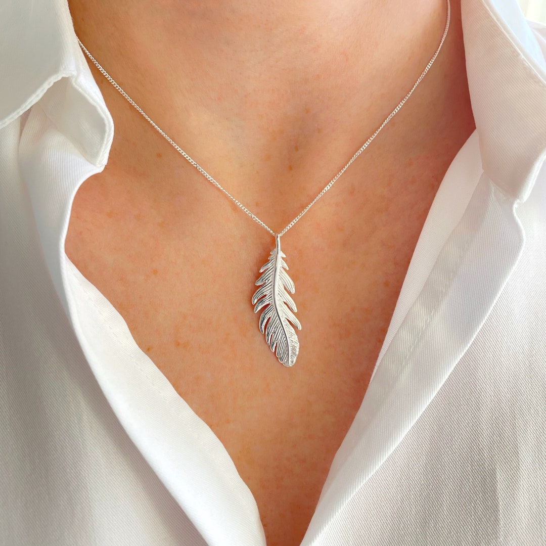 Sterling Silver Feather Necklace: Good Luck Charm - Etsy