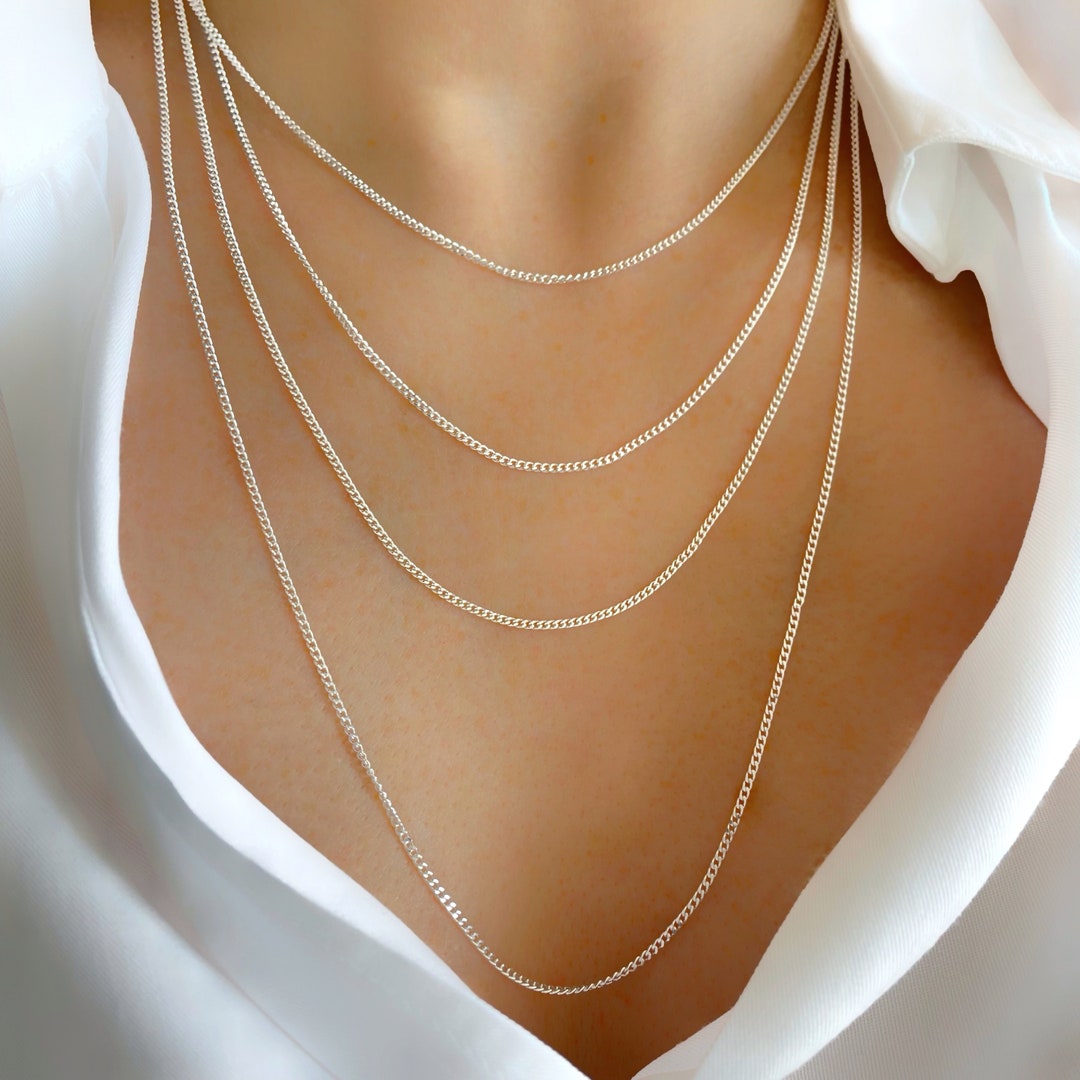 Curb Chain Necklace, Sterling Silver Light Diamond Cut Curb Chain, 16 ...