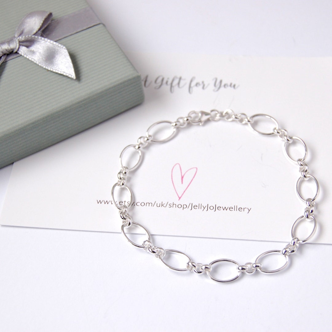 Sterling Silver Oval Link Bracelet: Dainty Layering Bracelet - Etsy