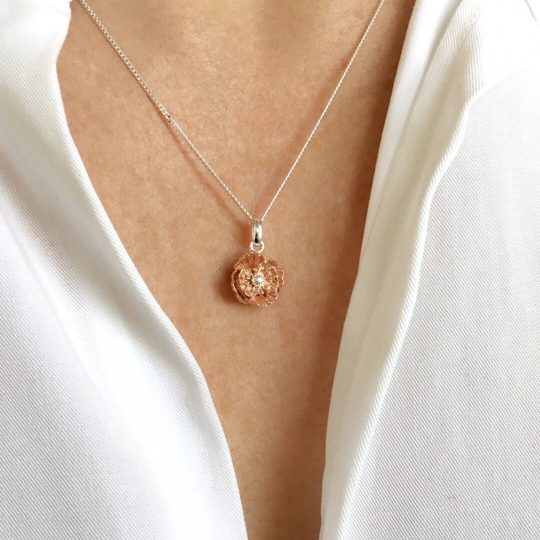 Poppy Flower Necklace Rose Gold Poppy Necklace Flower - Etsy