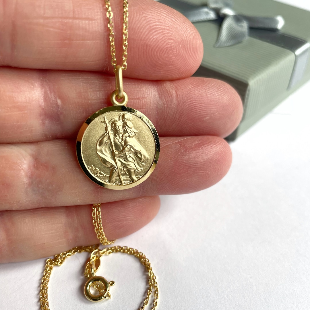 St Christopher Necklace, 18mm 18ct Gold Plate St Christopher Pendant ...