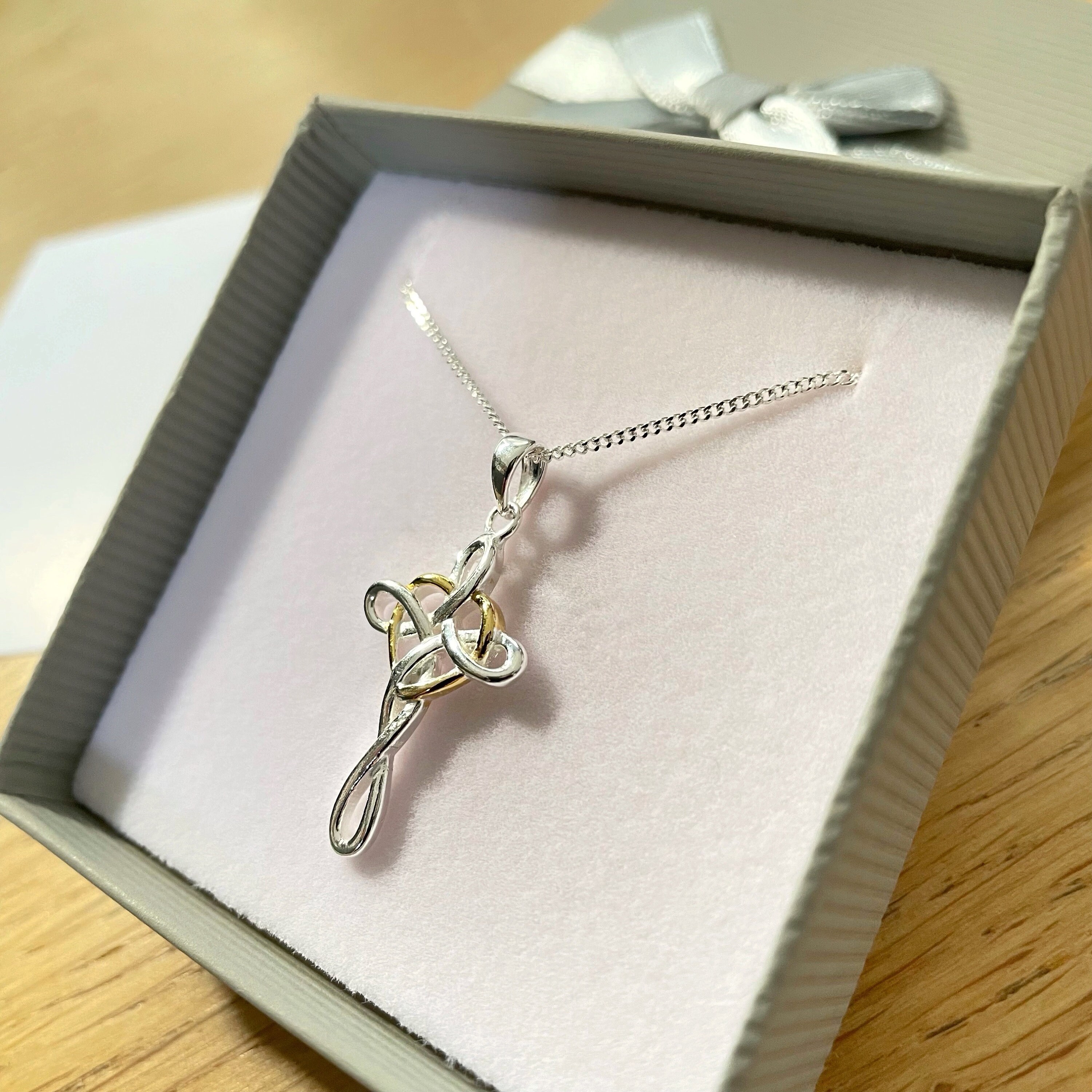 Sterling Silver Celtic Infinity Cross Necklace With Gold Heart - Etsy
