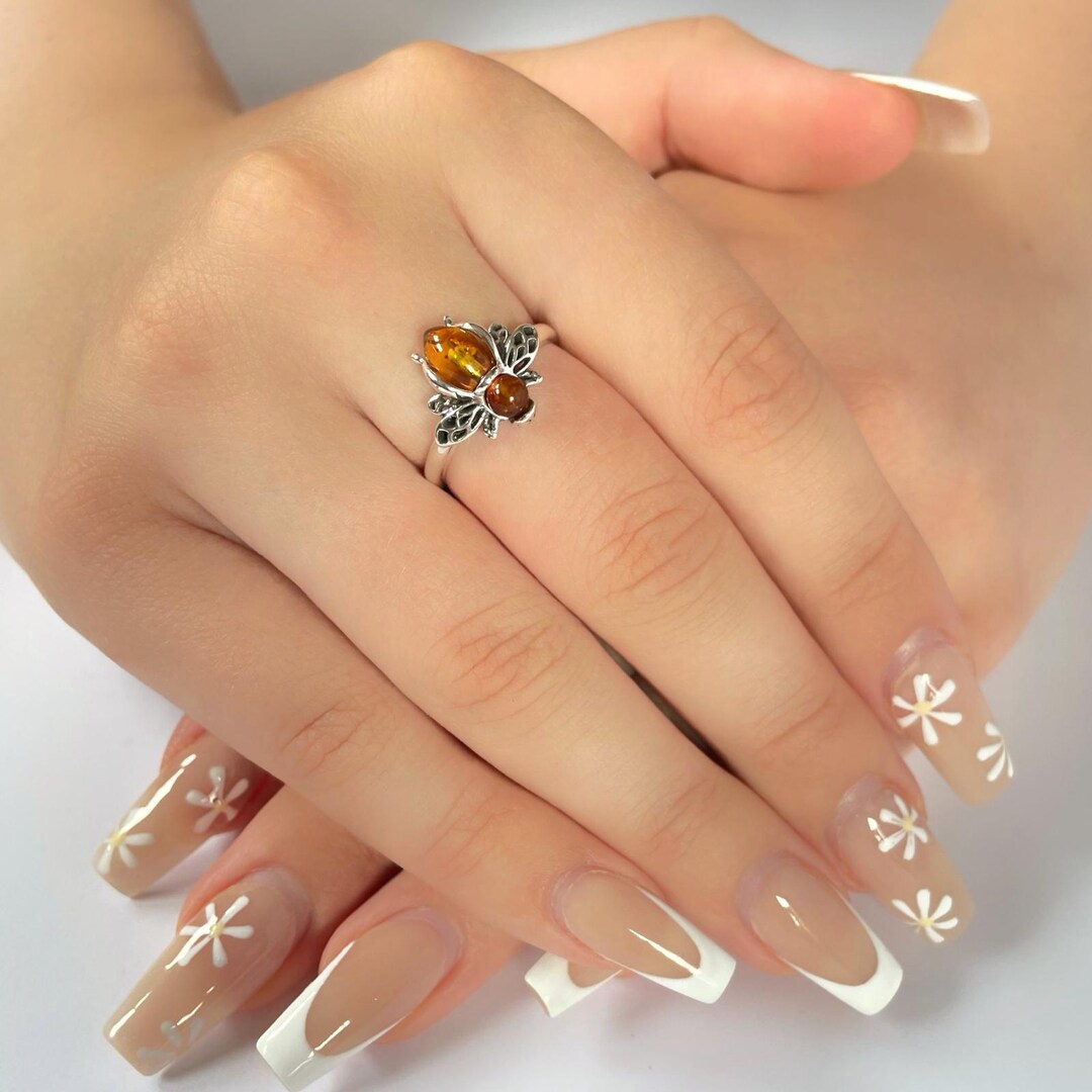 Cognac Amber Bee Ring: Sterling Silver Insect Jewellery - Etsy