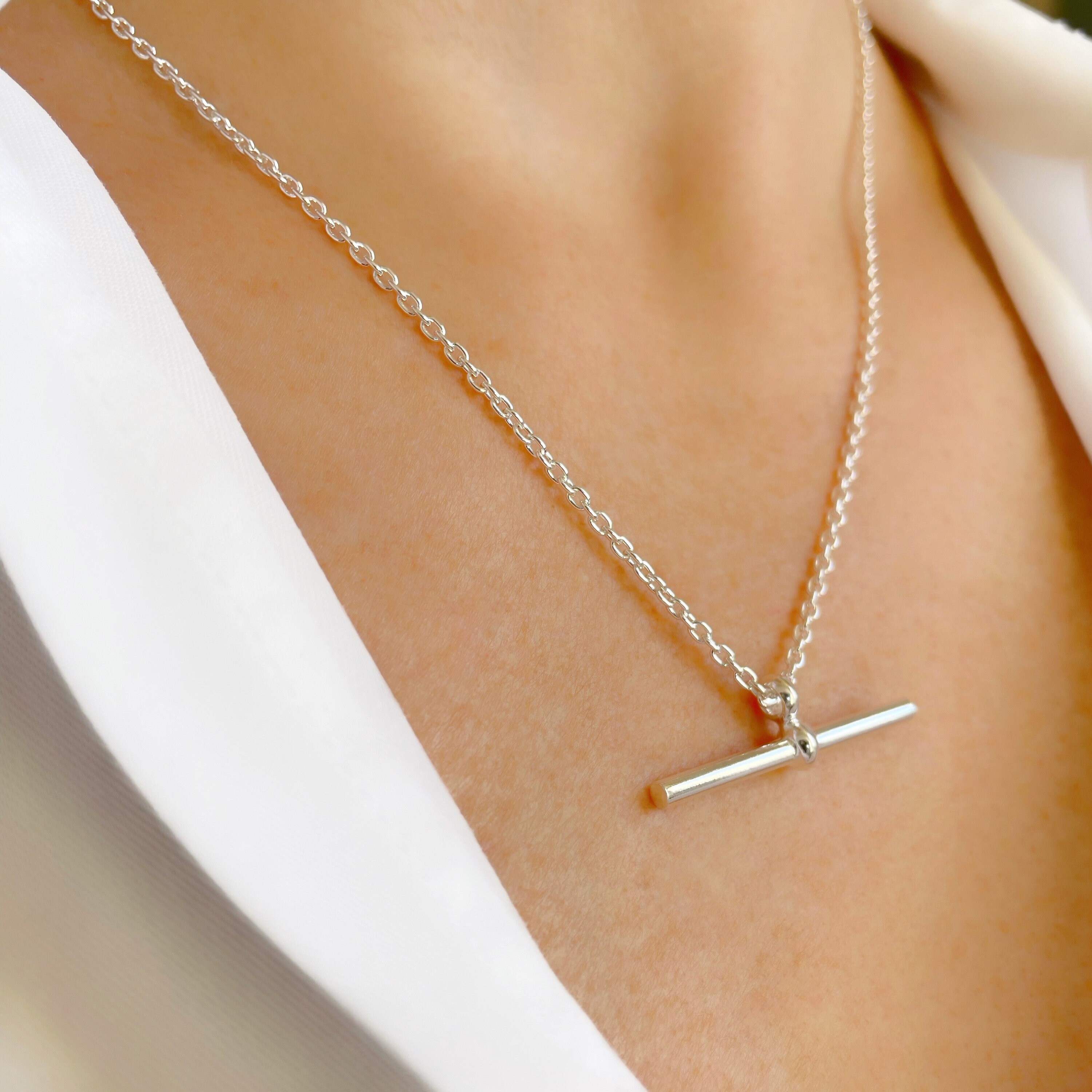 Silver t bar necklace store