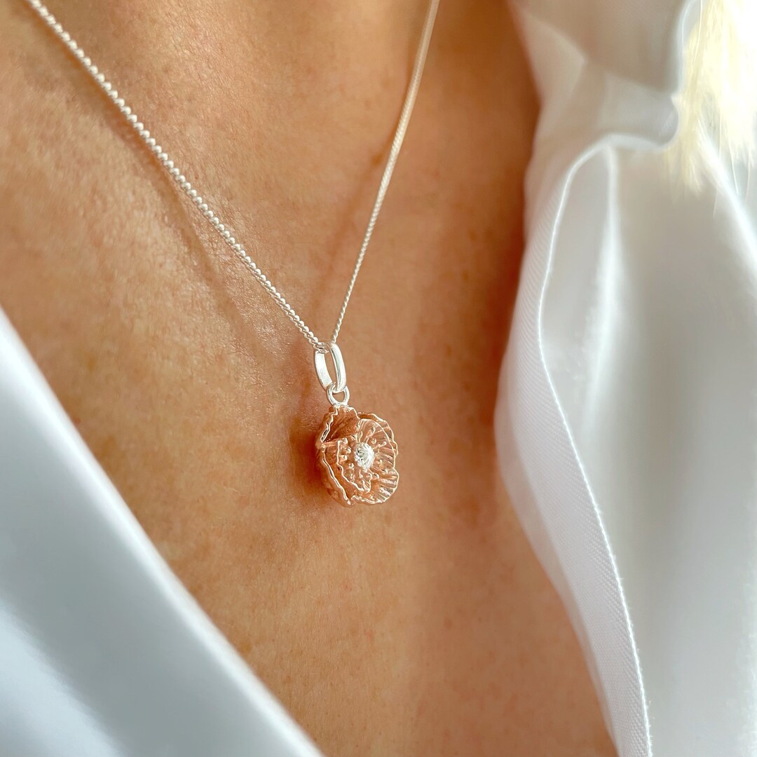 Poppy Flower Necklace, Rose Gold Poppy Necklace, Flower Necklace ...