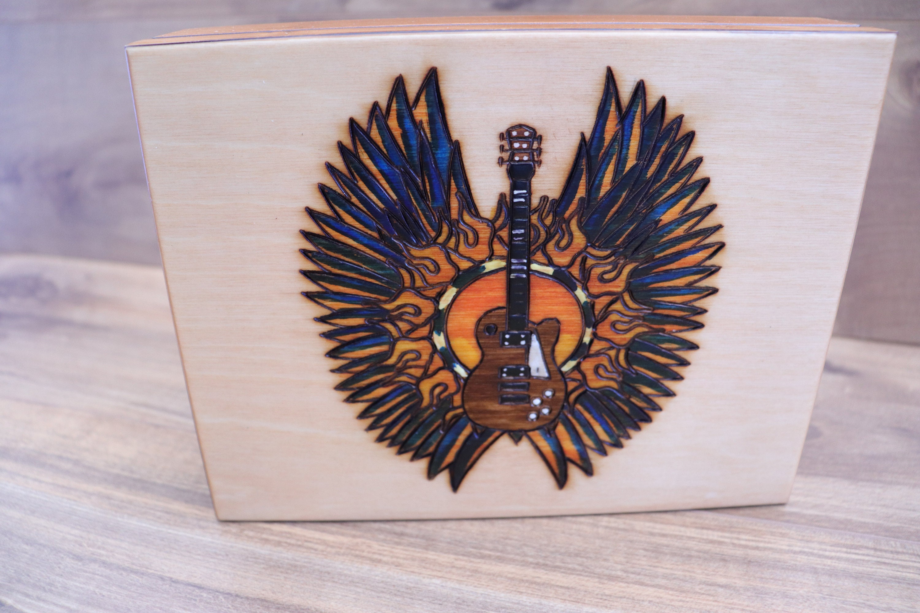 Wooden guitar keepsake box/guitar pick holder | Etsy