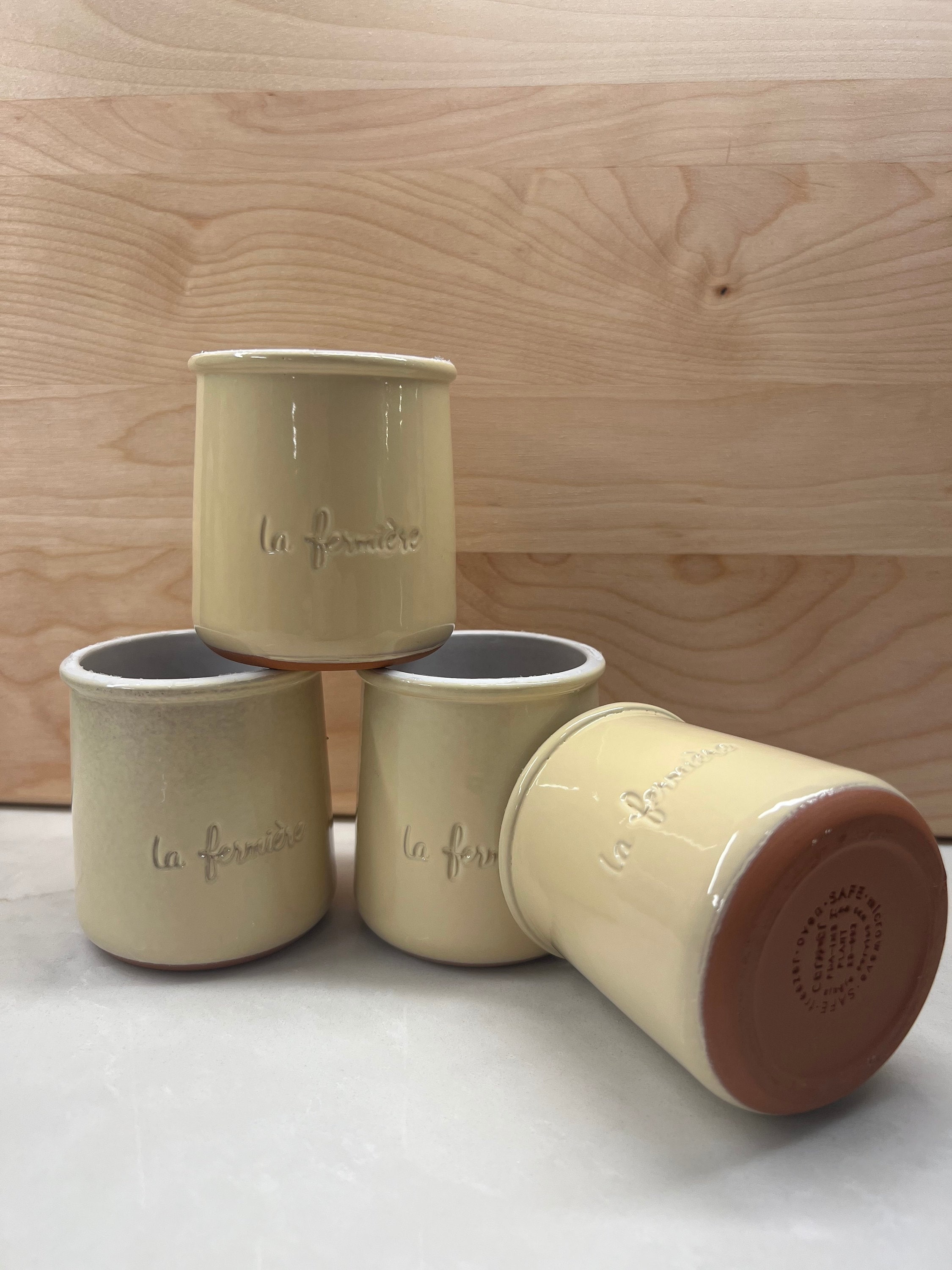 La Fermiere Yogurt Pots, French Pottery Pots, Pink Glazed Pots, Bundle ...