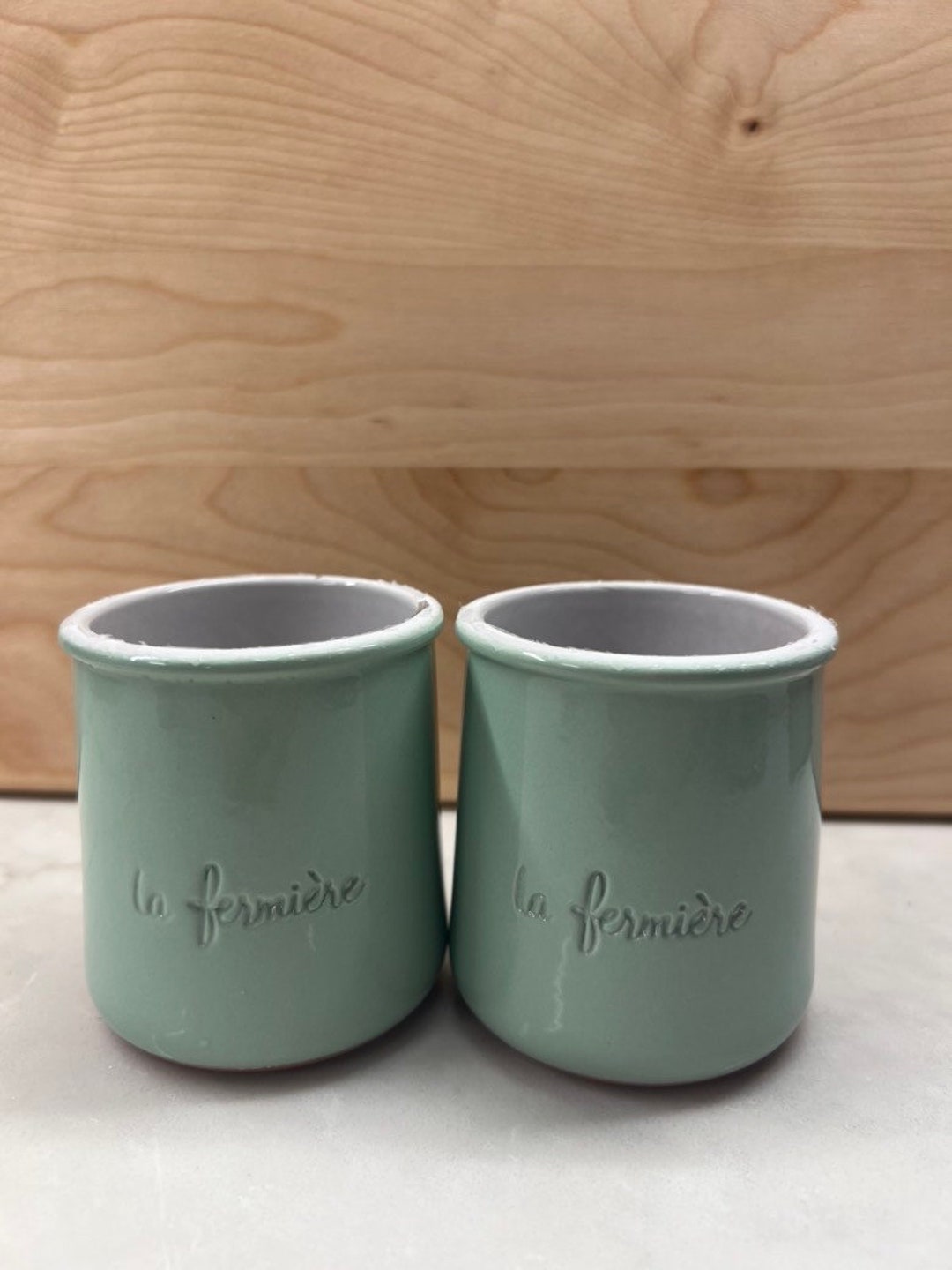 La Fermiere Yogurt Pots, French Pottery Pots, Green Glazed Pots - Etsy