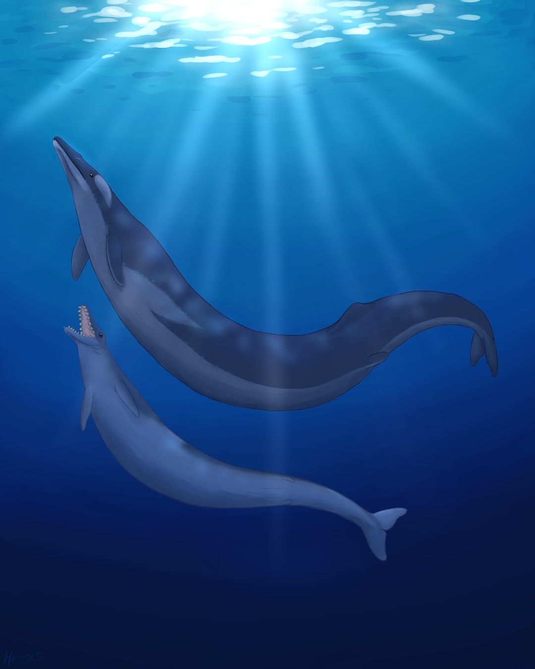 Basilosaurus and Calf, Paleoart, Animal Prints, Ocean Art, Printable - Etsy