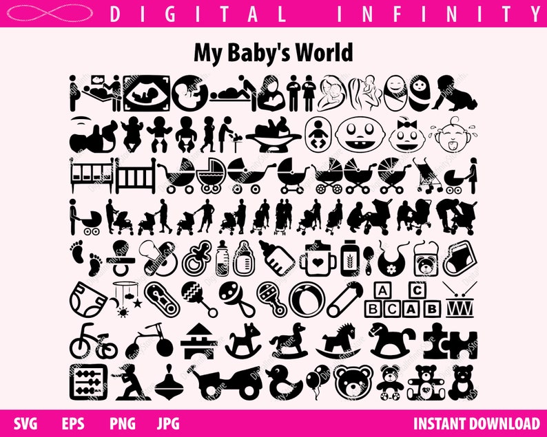 BABY SVG Bundle, Baby Shower, Newborn Symbols, Baby Icons, Baby Clipart ...