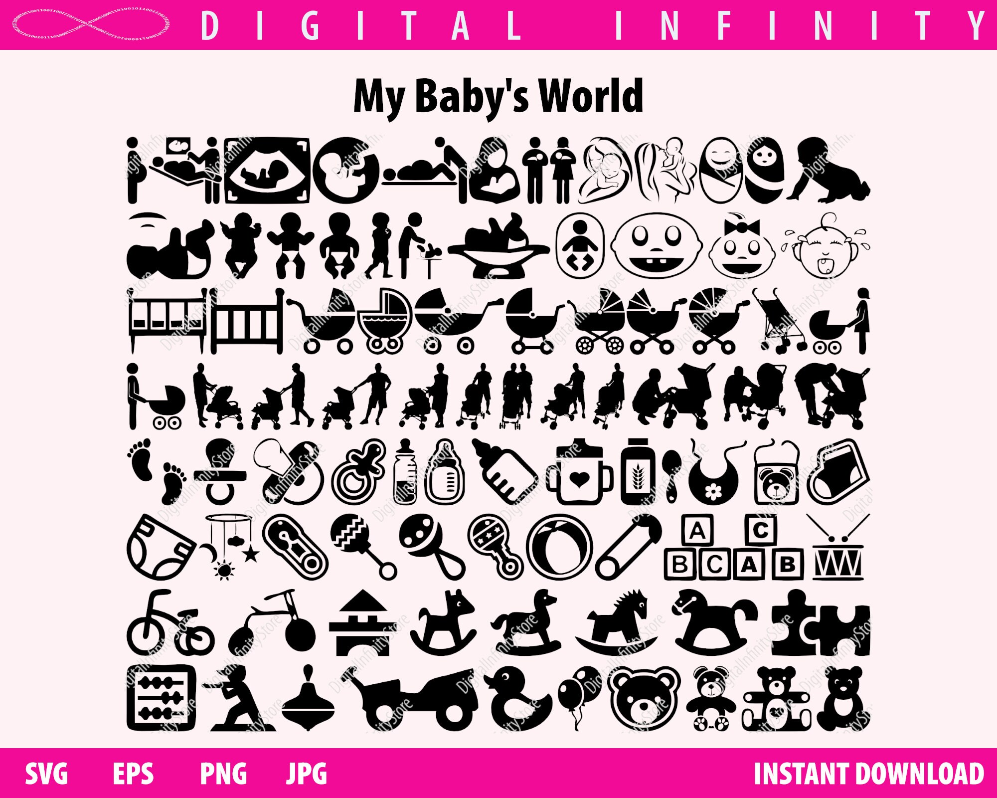 BABY SVG Bundle, Baby Shower, Newborn Symbols, Baby Icons, Baby Clipart ...