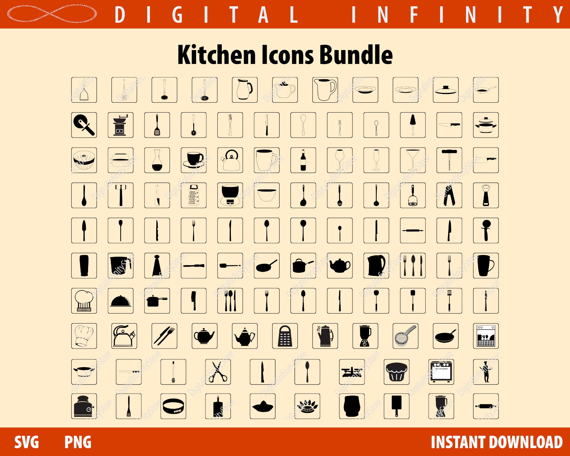 KITCHEN ICONS SVG, Kitchen Clip Art Svg, Kitchen Svg Bundle, Kitchen ...