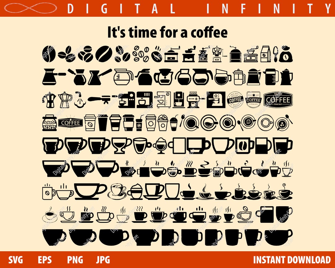 COFFEE CLIPART SVG for Commercial Use, Coffee Icons, Coffee Beans ...