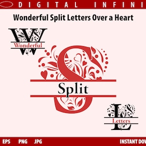 SPLIT MONOGRAM SVG, Split Letter Svg, Split Font Svg, Split Heart Svg ...