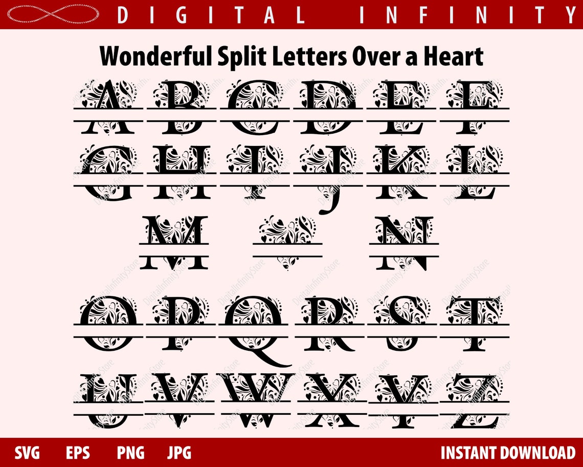 SPLIT MONOGRAM SVG, Split Letter Svg, Split Font Svg, Split Heart Svg ...