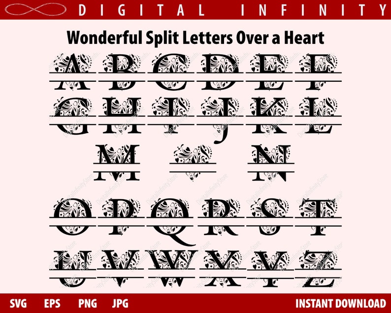 SPLIT MONOGRAM SVG, Split Letter Svg, Split Font Svg, Split Heart Svg ...